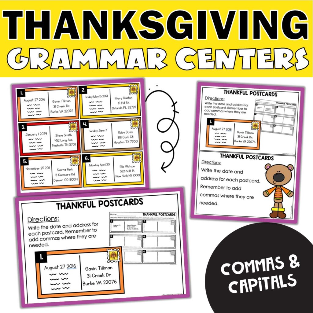 Thanksgiving Commas in Dates Addresses Grammar Center 1st 2nd Grade ...