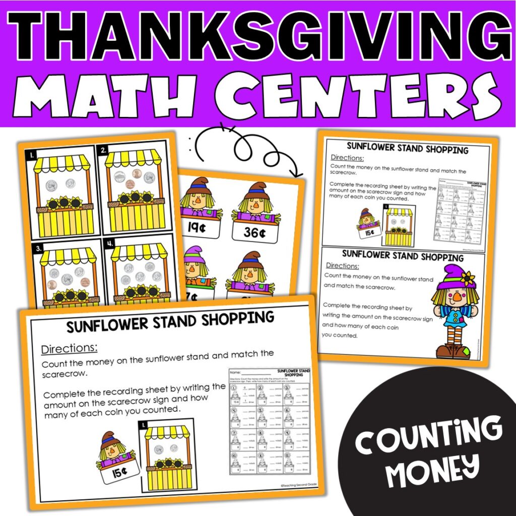 Thanksgiving Counting Money Math Center for 1st and 2nd Grade | Task ...