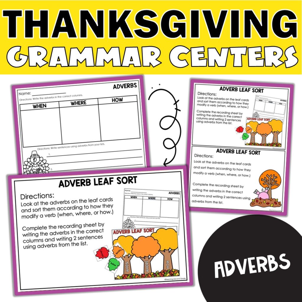 Thanksgiving Adverbs Grammar Activity for 2nd and 3rd Grade | Adverb ...