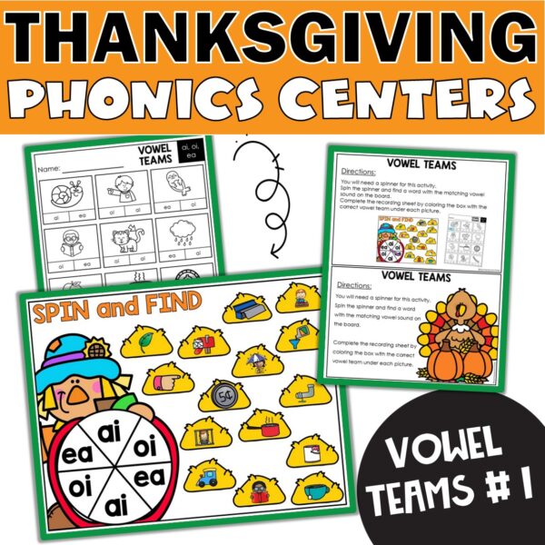 Thanksgiving Vowel Teams Phonics Center Recording Worksheet 1st 2nd ...