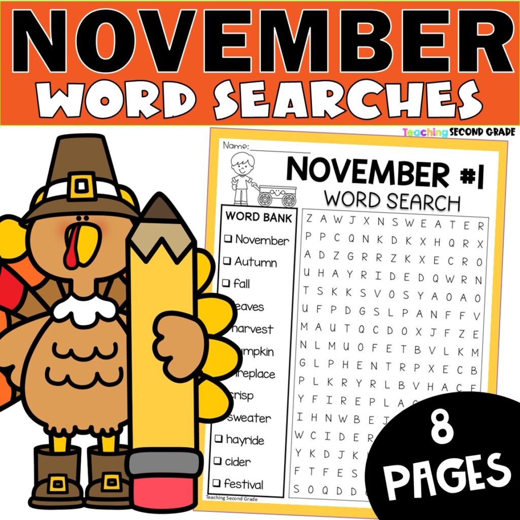 November Word Search Packet Thanksgiving Veterans Day Busy Work ...