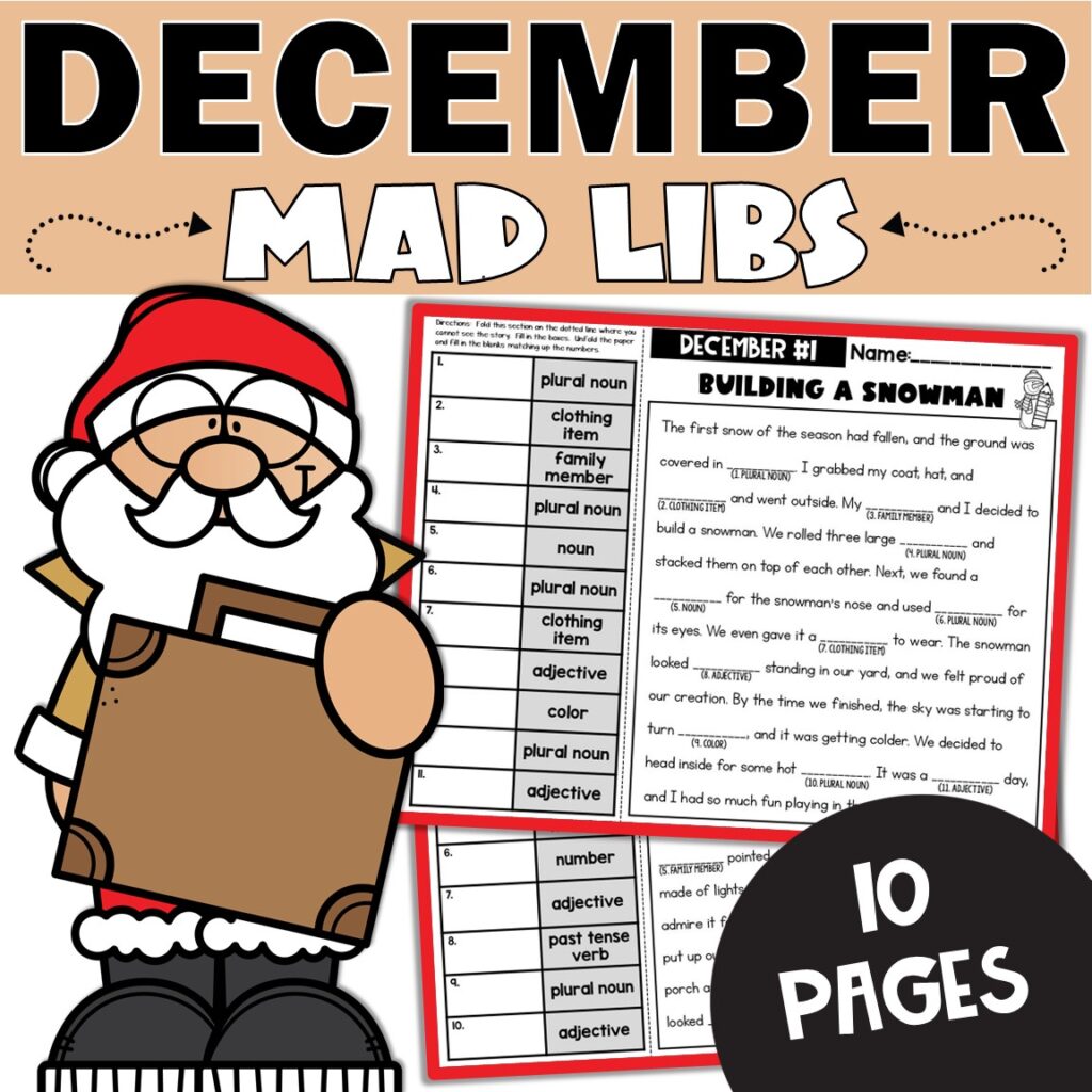 December Mad Libs for 2nd and 3rd Grade – Fun Grammar Practice and ELA ...