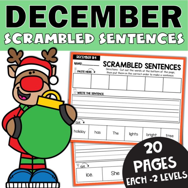 December Scrambled Sentences, Structure, Building, Writing, Cut Paste ...