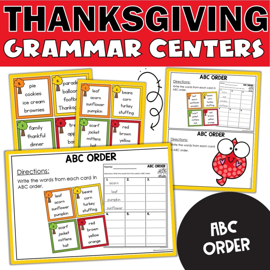Thanksgiving ABC Order Center 1st and 2nd Grade - Teaching Ideas Made Easy
