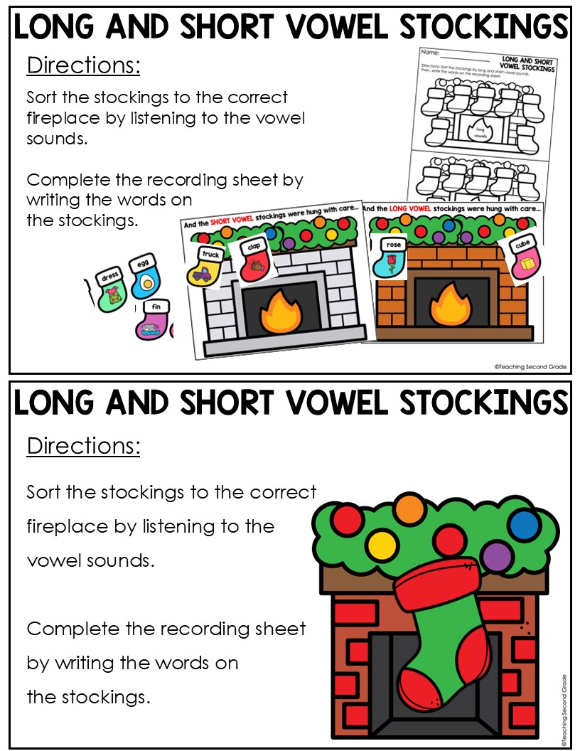 Christmas Long and Short Vowel Sorting Center Activity for 1st and 2nd ...