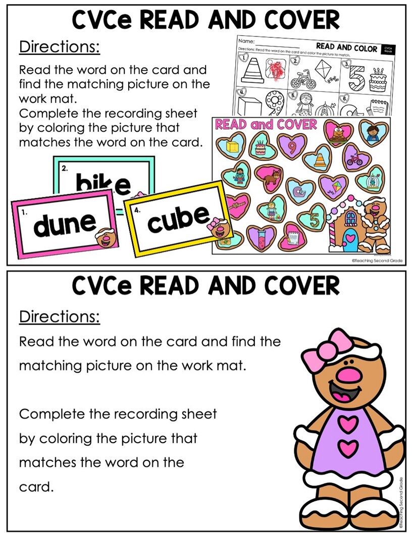 Christmas CVCe Words Phonics Center 1st and 2nd Grade Read and Cover ...