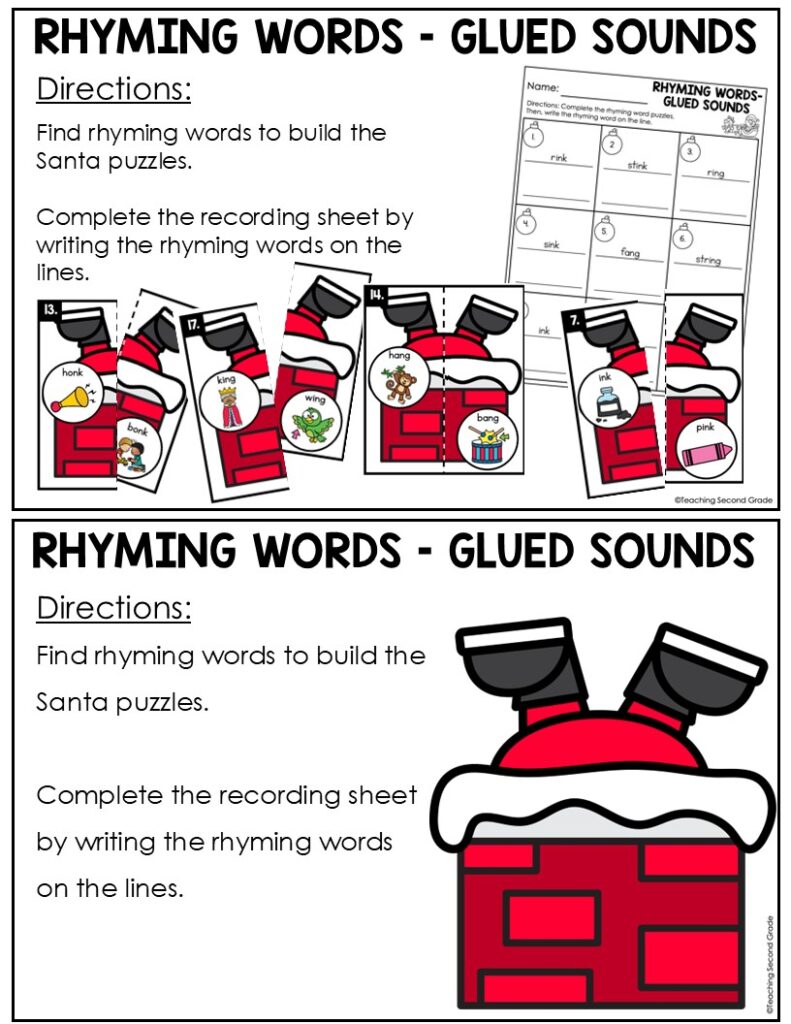 Christmas Rhyming Words with Glued Sounds Phonics Center for 1st and ...