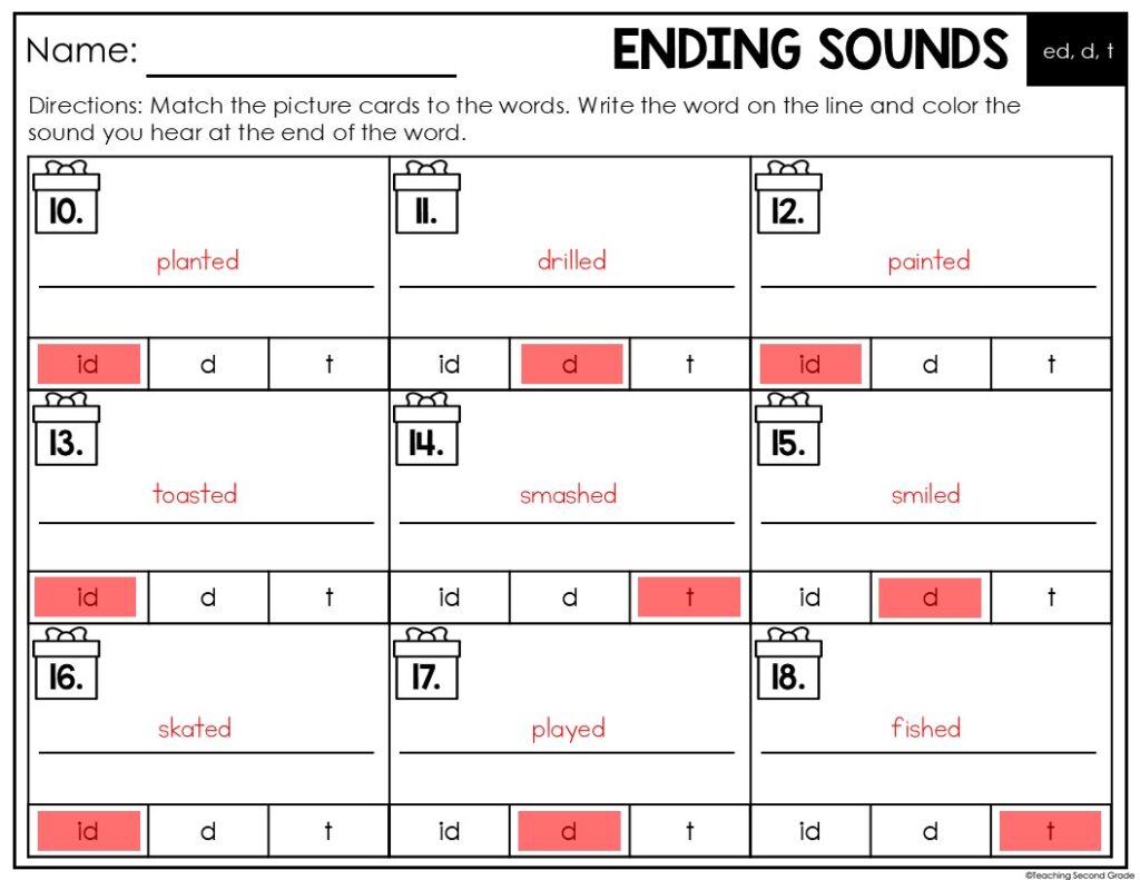 Christmas Ending -ed Sounds Phonics Center for 1st and 2nd Grade ...
