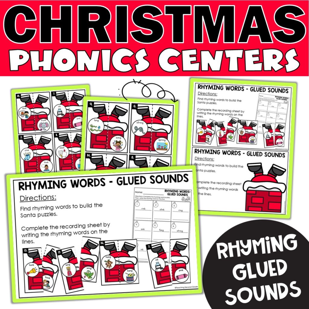 Christmas Rhyming Words with Glued Sounds Phonics Center for 1st and ...