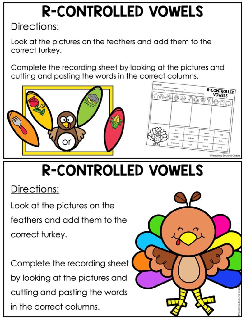 R-Controlled Vowels Phonics Center 1st 2nd Grade - Fun Turkey Sorting ...