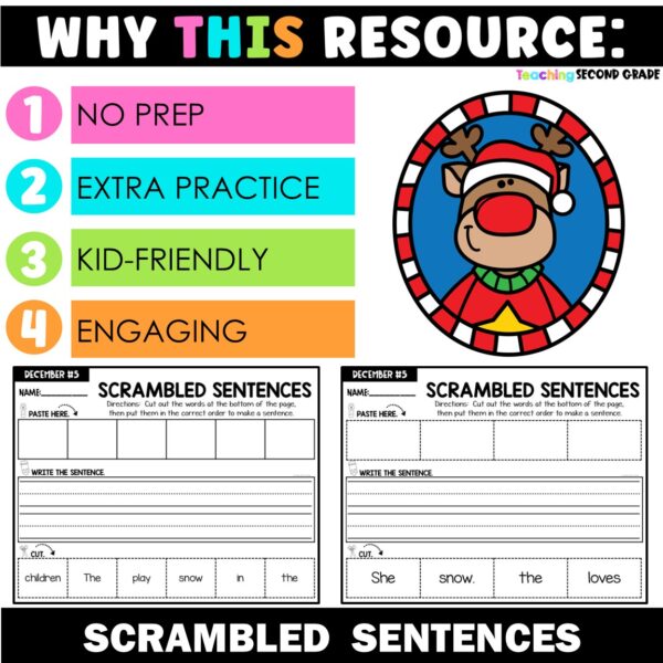 December Scrambled Sentences, Structure, Building, Writing, Cut Paste ...