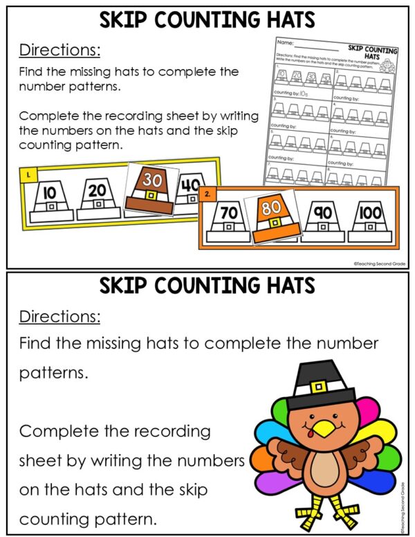 Thanksgiving Skip Counting Math Center for 1st and 2nd Grade - Teaching ...