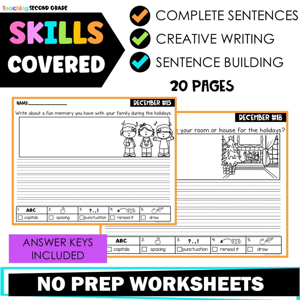 December Daily Journal Writing Prompts 1st 2nd Grade - Teaching Ideas ...
