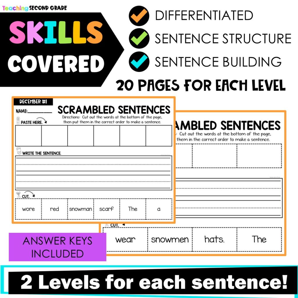 December Scrambled Sentences, Structure, Building, Writing, Cut Paste ...