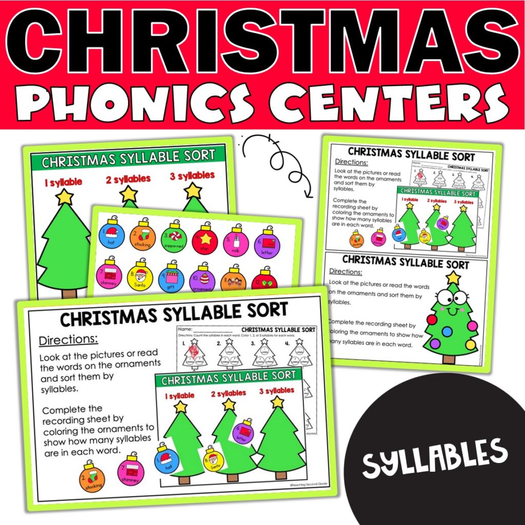 Christmas Syllable Sorting Activity for 1st and 2nd Grade - Phonics ...