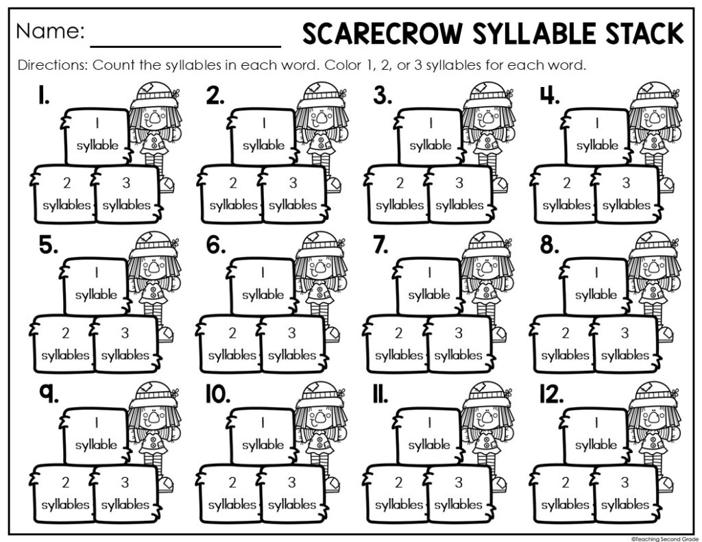 Thanksgiving Syllable Sort Center for 1st and 2nd Grade - Fun Syllable ...