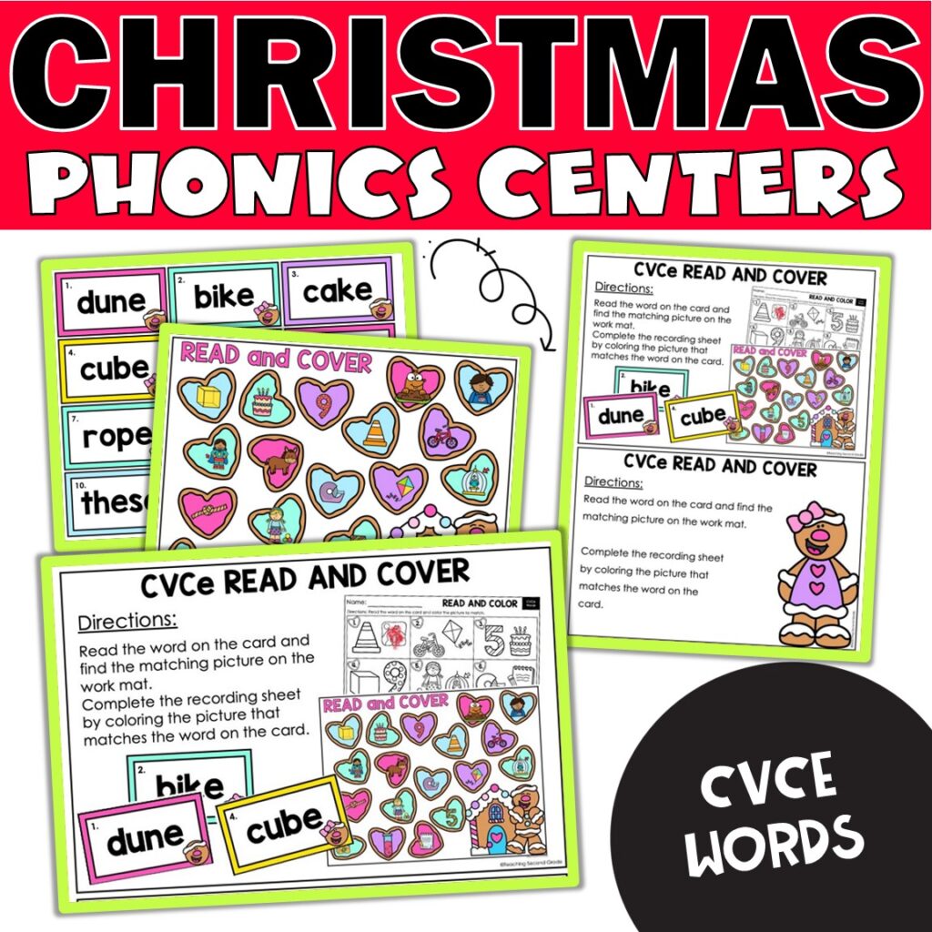 Christmas CVCe Words Phonics Center 1st and 2nd Grade Read and Cover ...
