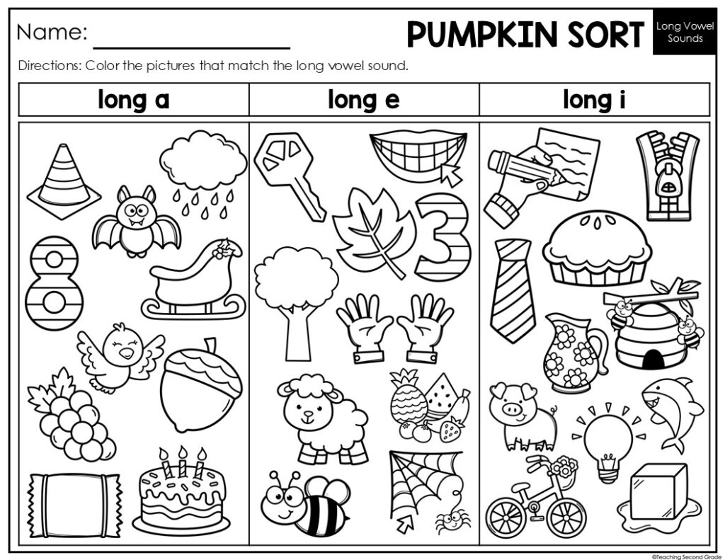 Long Vowel Sounds Pumpkin Sort for 1st and 2nd Grade - Teaching Ideas ...