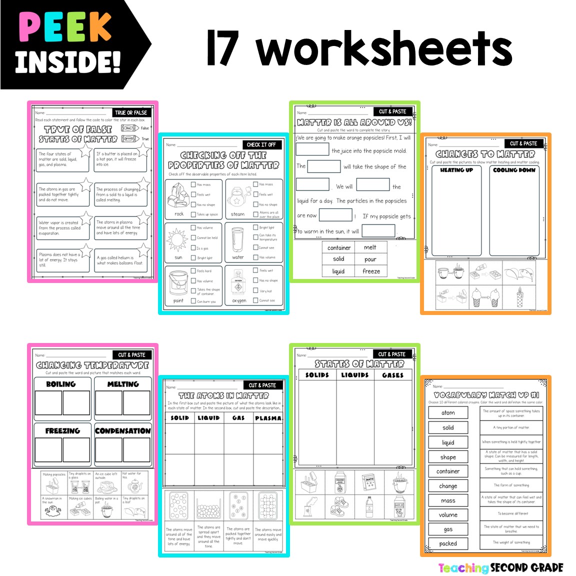 States of Matter Worksheets 2nd and 3rd Grade - Sorting, Vocabulary ...