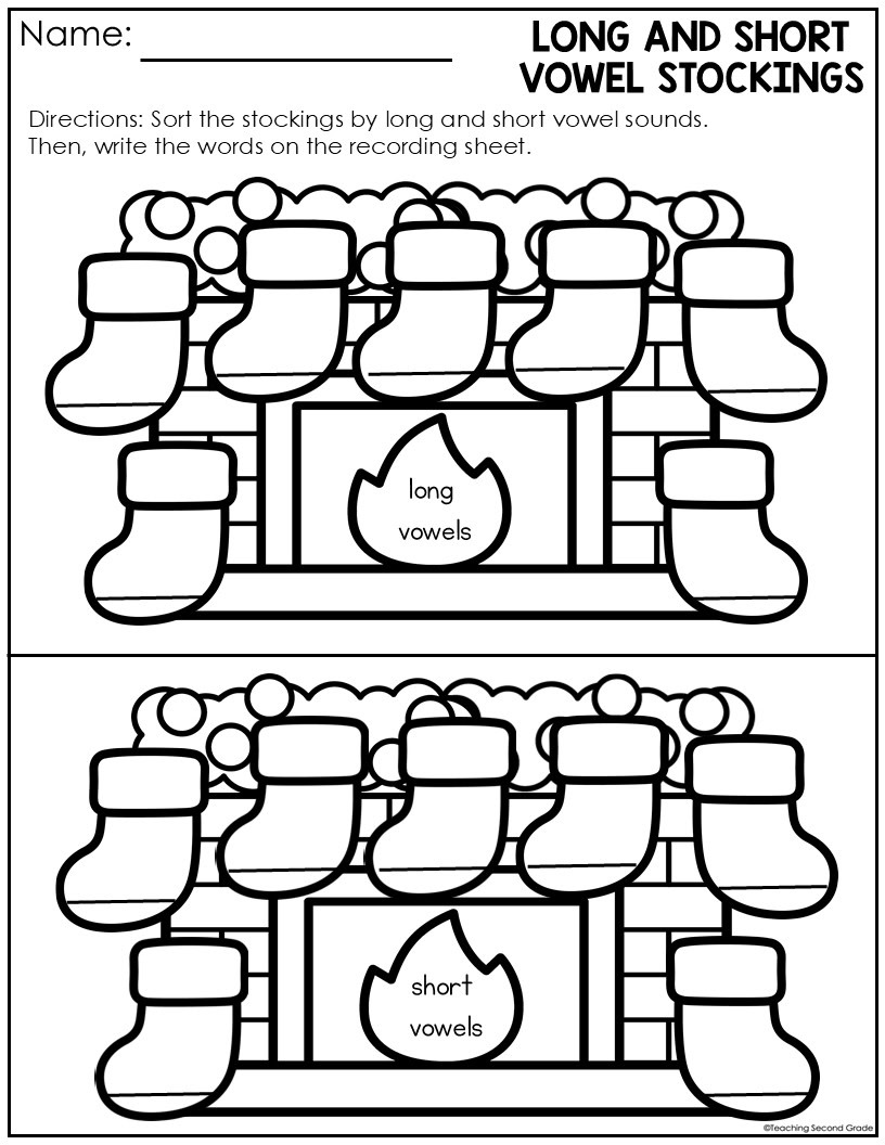Christmas Long and Short Vowel Sorting Center Activity for 1st and 2nd ...