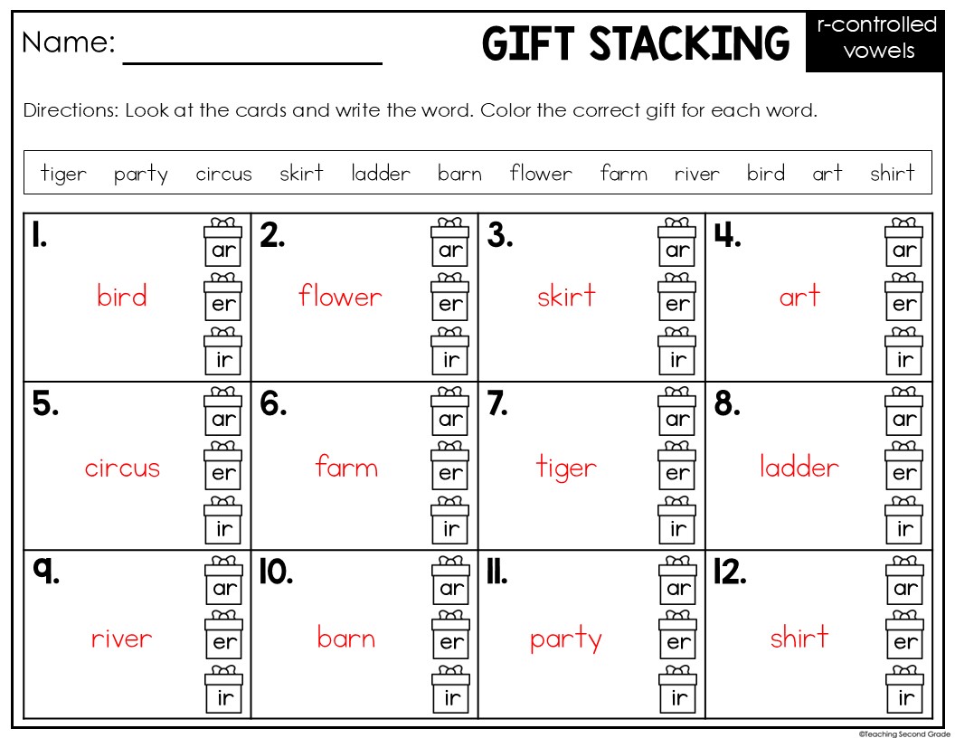 Christmas R-Controlled Vowel Sorting Phonics Center Activity 1st and ...