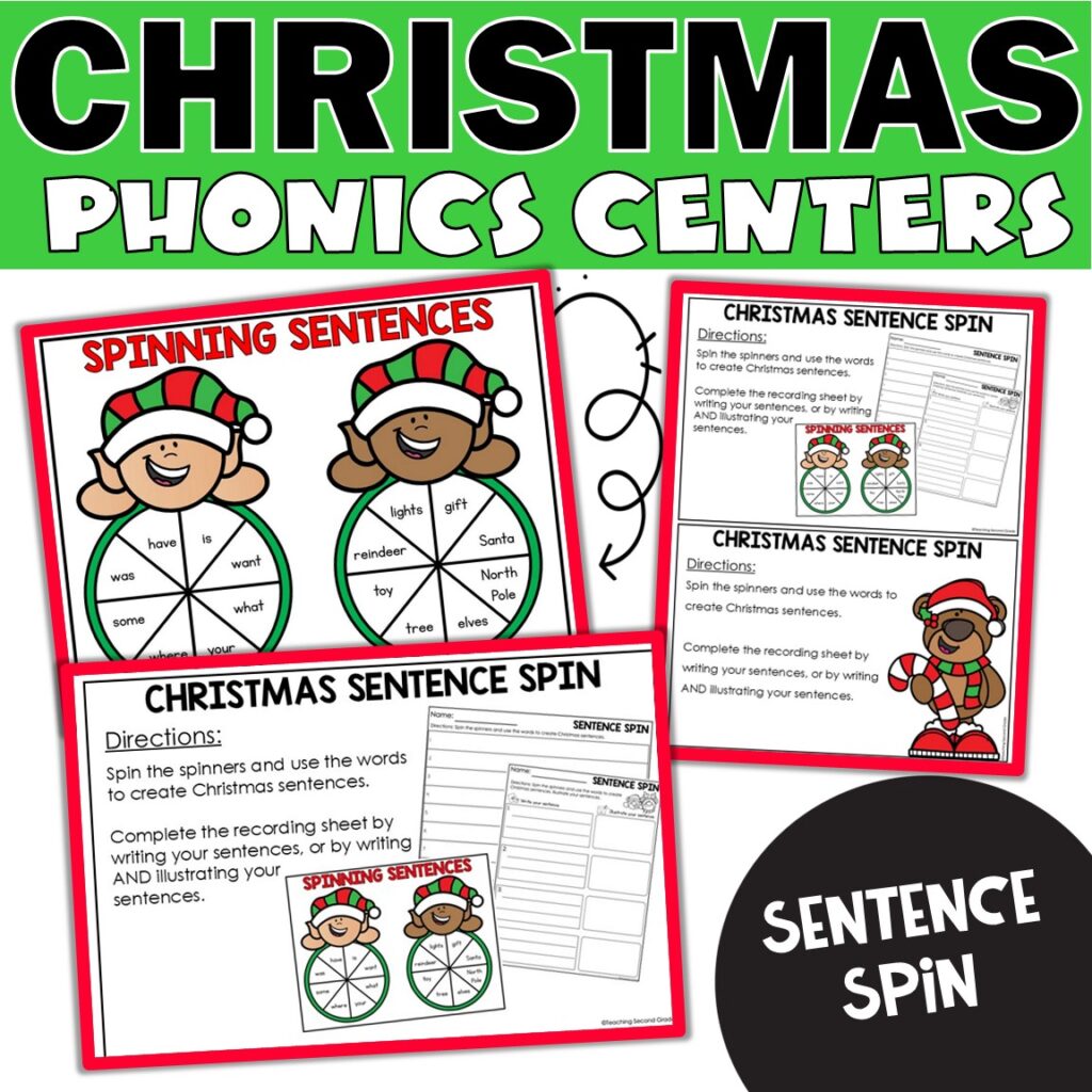 Christmas Sentence Spinning Center 1st 2nd Grade - Fun Holiday Writing ...