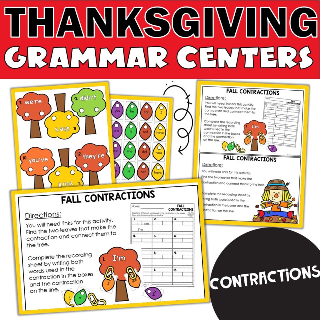 Thanksgiving Contractions Center for 1st and 2nd Grade | Game and ...