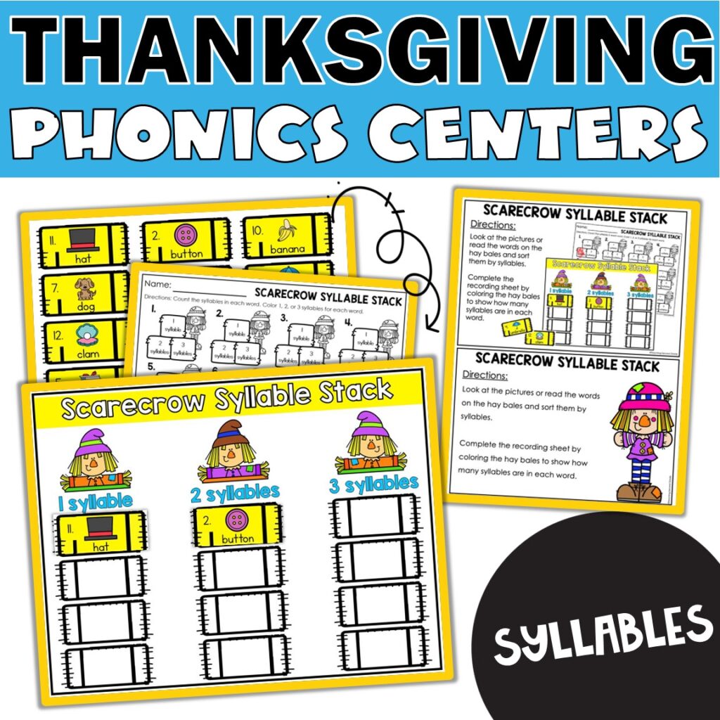 Thanksgiving Syllable Sort Center for 1st and 2nd Grade - Fun Syllable ...