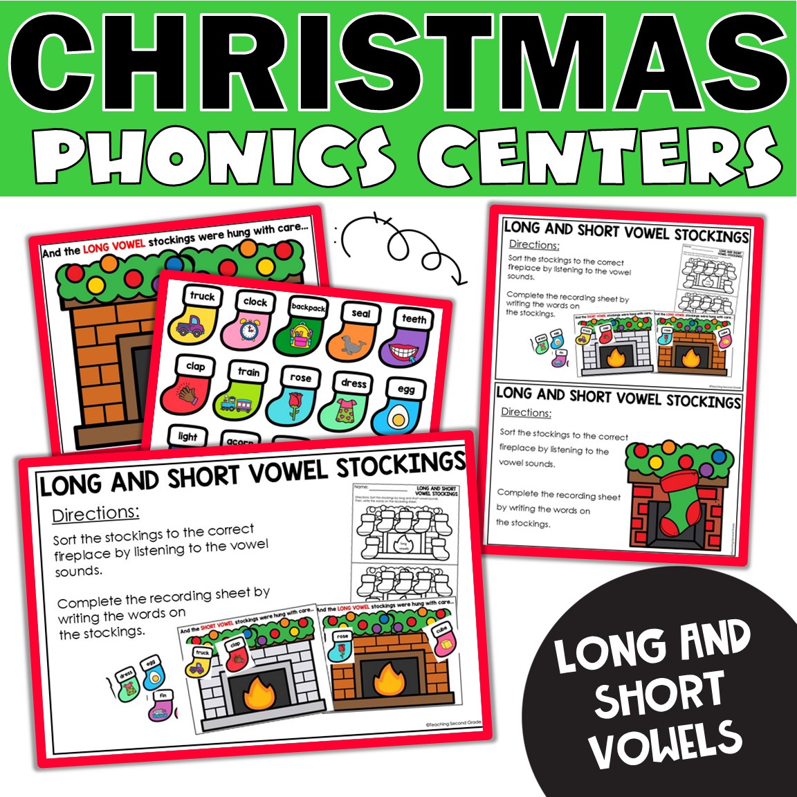 Christmas Long and Short Vowel Sorting Center Activity for 1st and 2nd ...