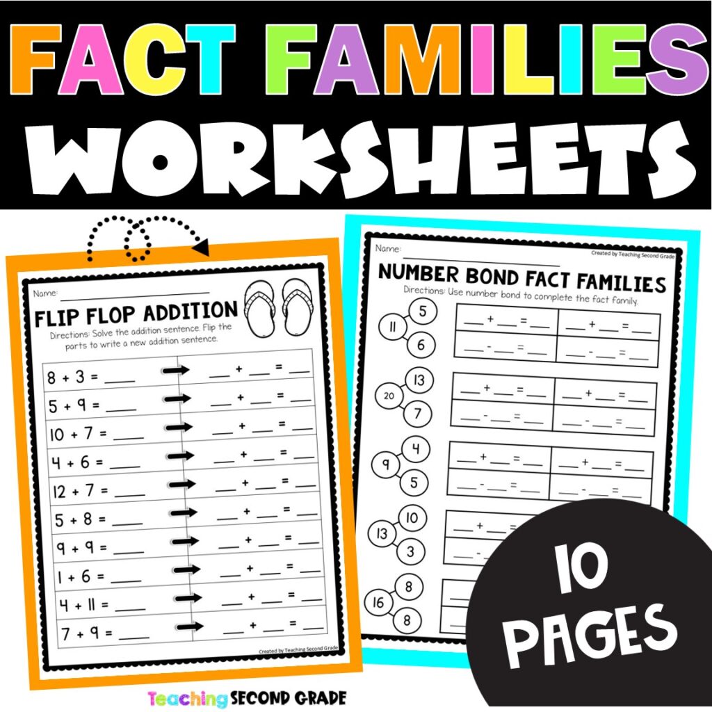 Fact Family Addition and Subtraction Facts Worksheets Houses - Teaching ...