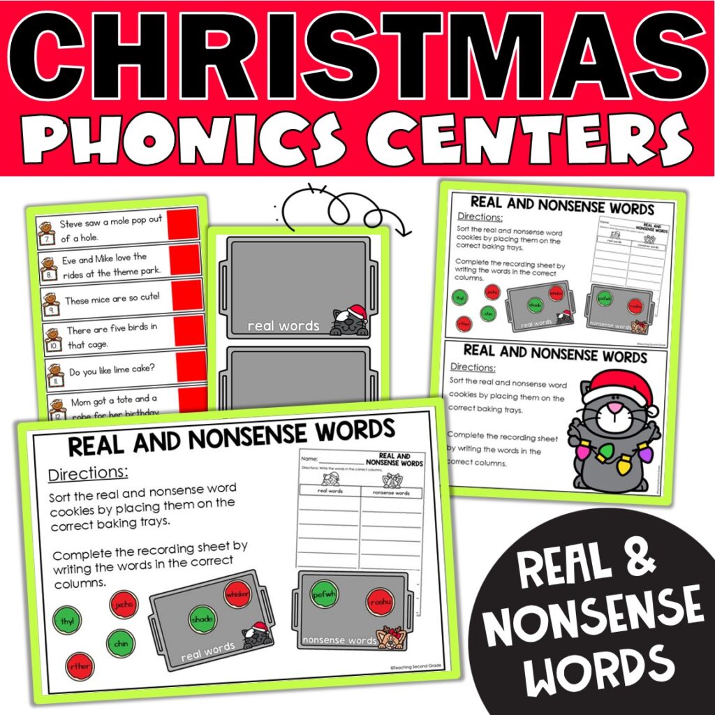 Christmas Real and Nonsense Words Phonics Activity for 1st and 2nd ...