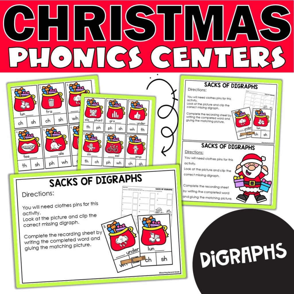 Christmas Digraphs Phonics Center for 1st and 2nd Grade - Teaching ...
