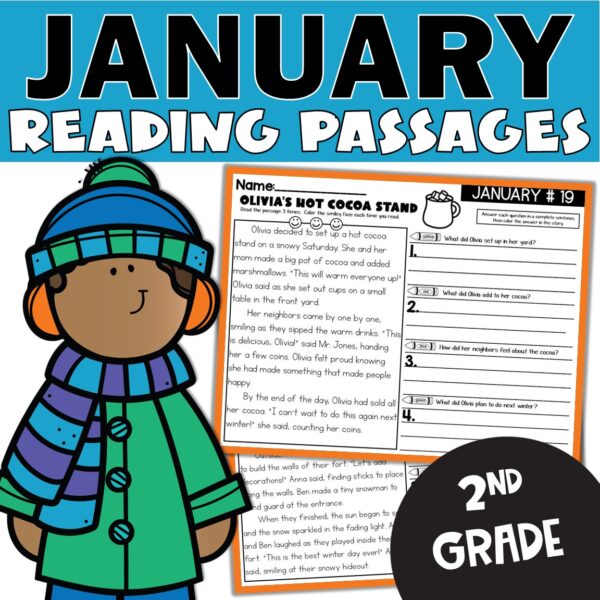 January Reading Passages for 2nd Grade with Comprehension Text Evidence ...