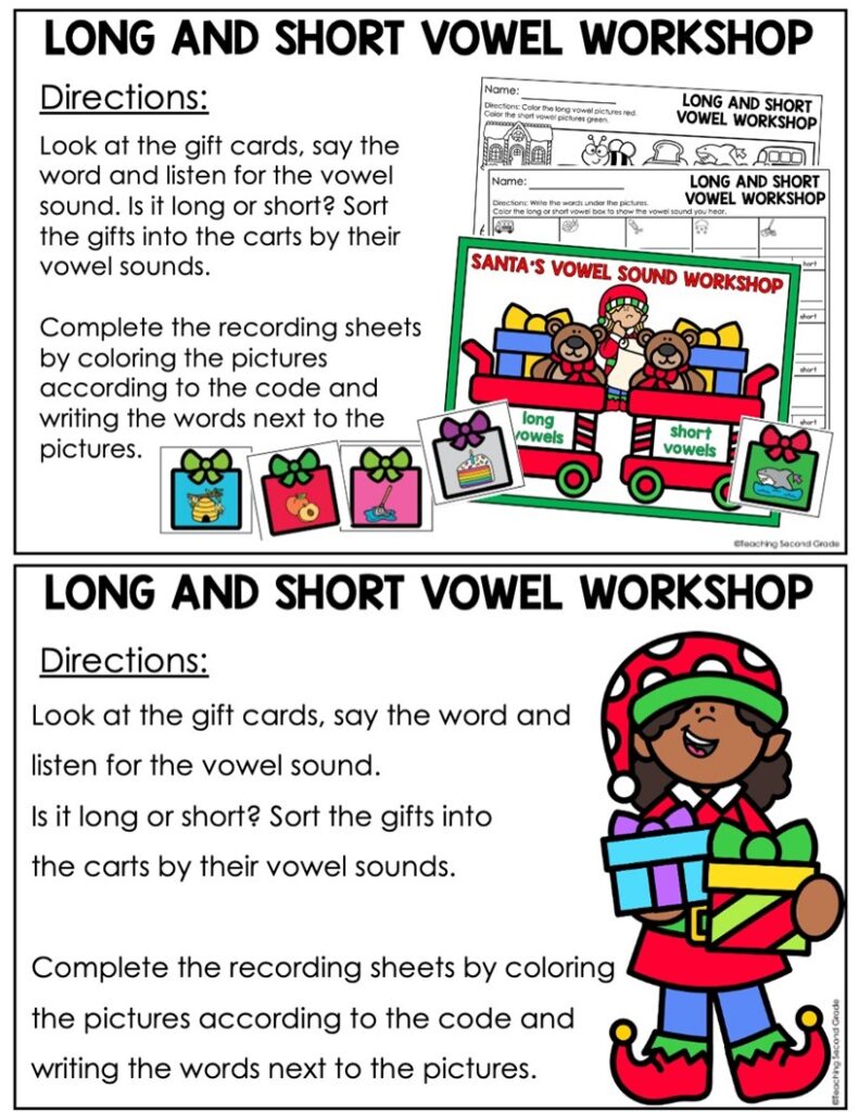 Christmas Long and Short Vowel Sorting Phonics Center for 1st and 2nd ...