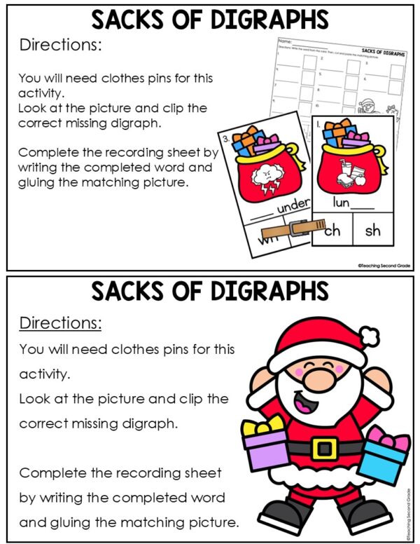 Christmas Digraphs Phonics Center for 1st and 2nd Grade - Teaching ...