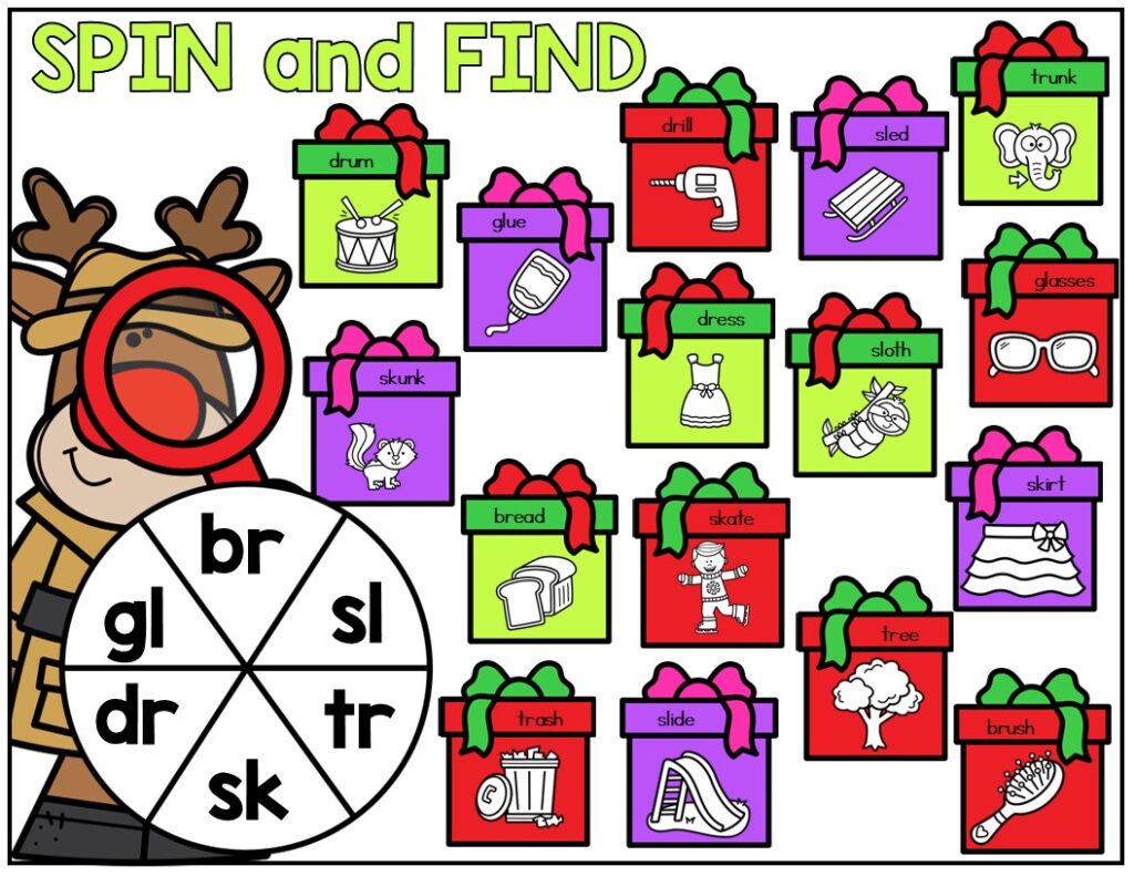 Christmas Blends Phonics Center for 1st and 2nd Grade - Spin and Find ...