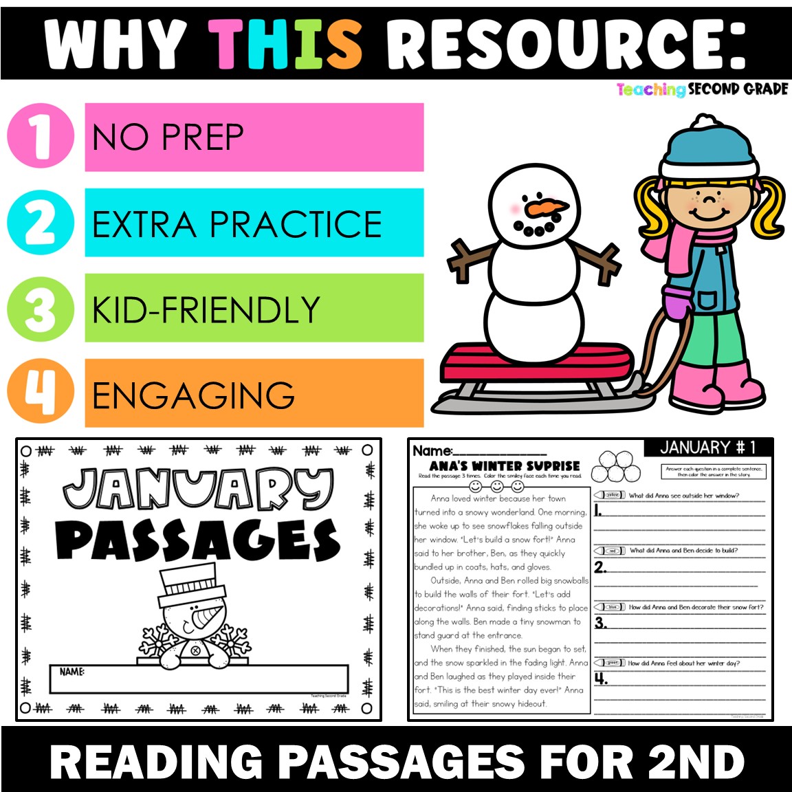 January Reading Passages for 2nd Grade with Comprehension Text Evidence ...