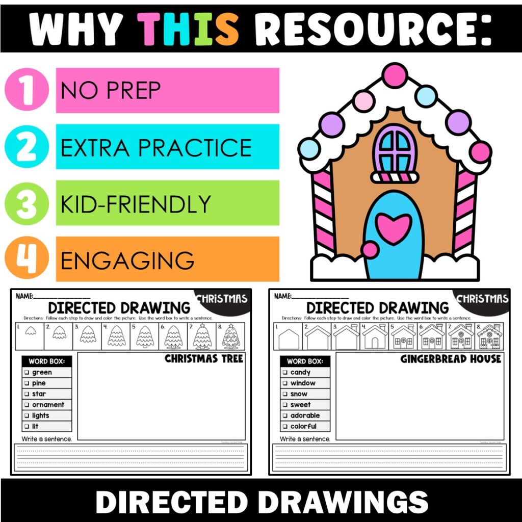 Directed Drawing Activities Christmas Kindergarten 1st 2nd Grade ...