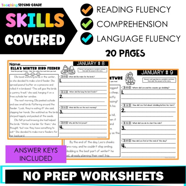 January Reading Passages for 2nd Grade with Comprehension Text Evidence ...