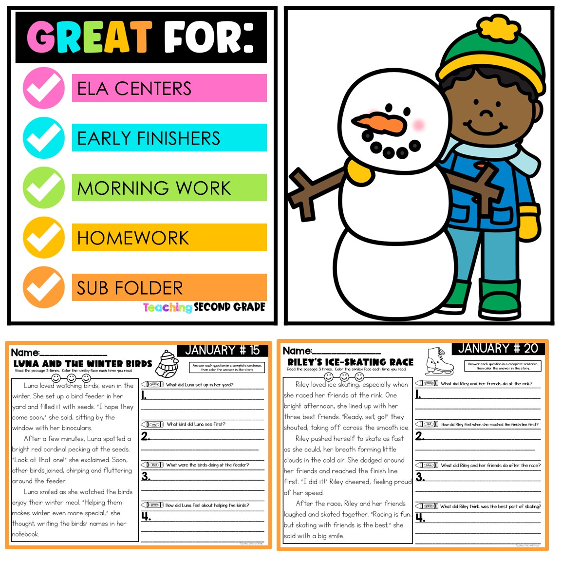 January Reading Passages for 2nd Grade with Comprehension Text Evidence ...
