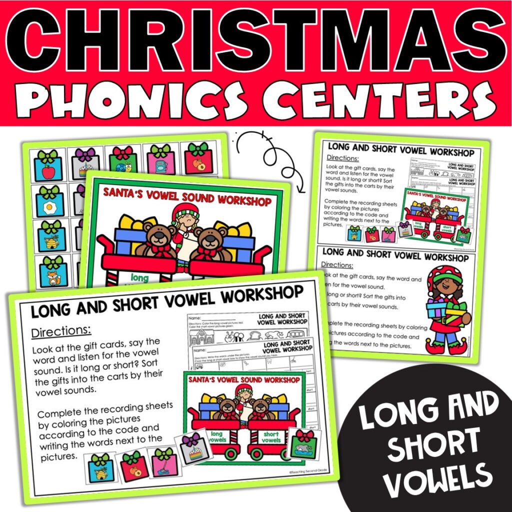 Christmas Long and Short Vowel Sorting Phonics Center for 1st and 2nd ...