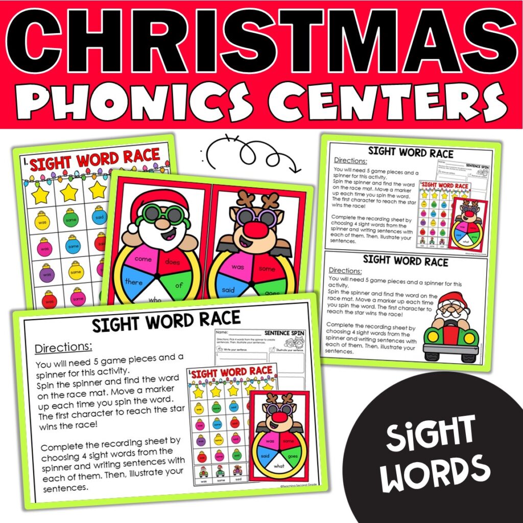 Christmas Sight Word Race Phonics Center for 1st and 2nd Grade ...