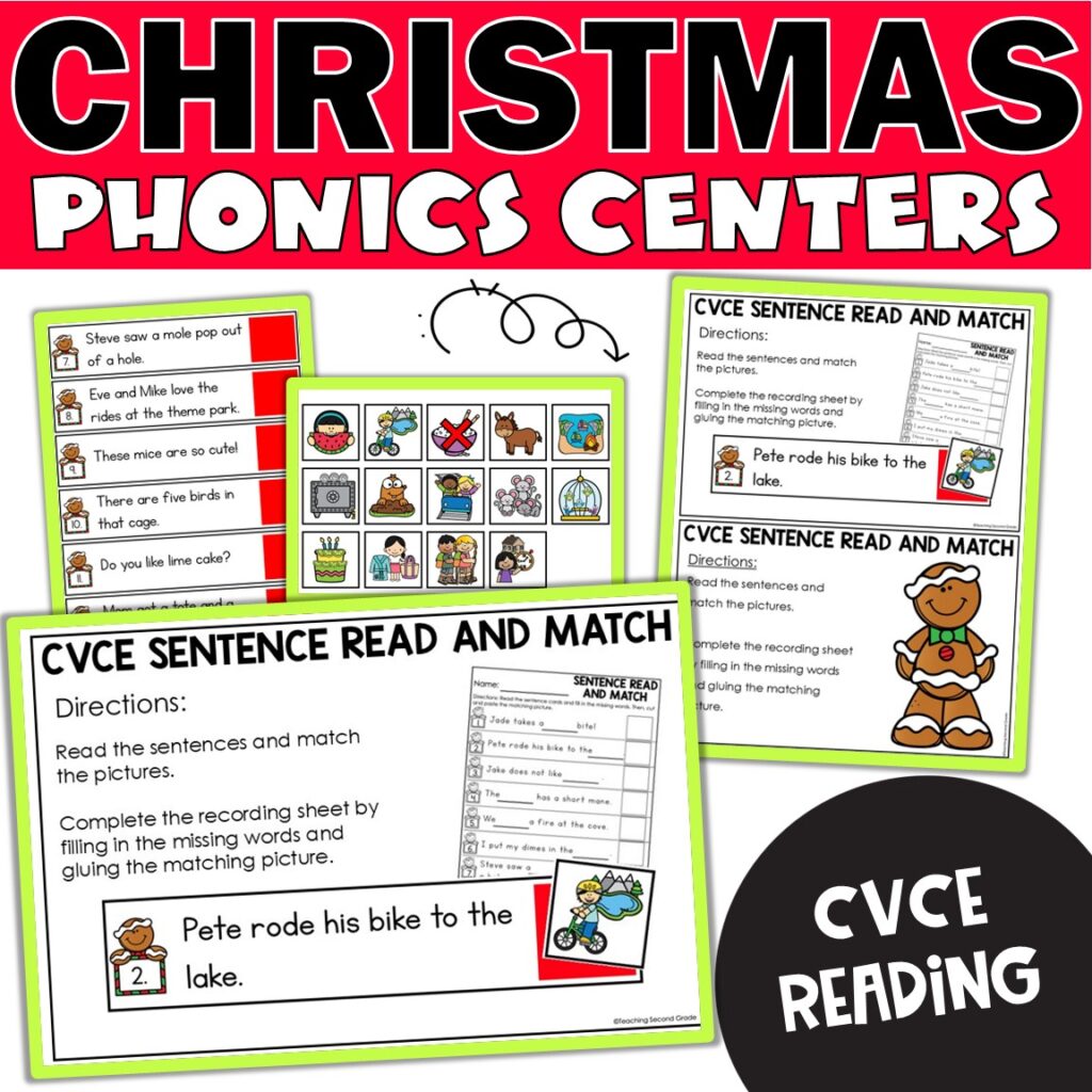 Christmas CVCe Read and Match Phonics Center for 1st and 2nd Grade ...