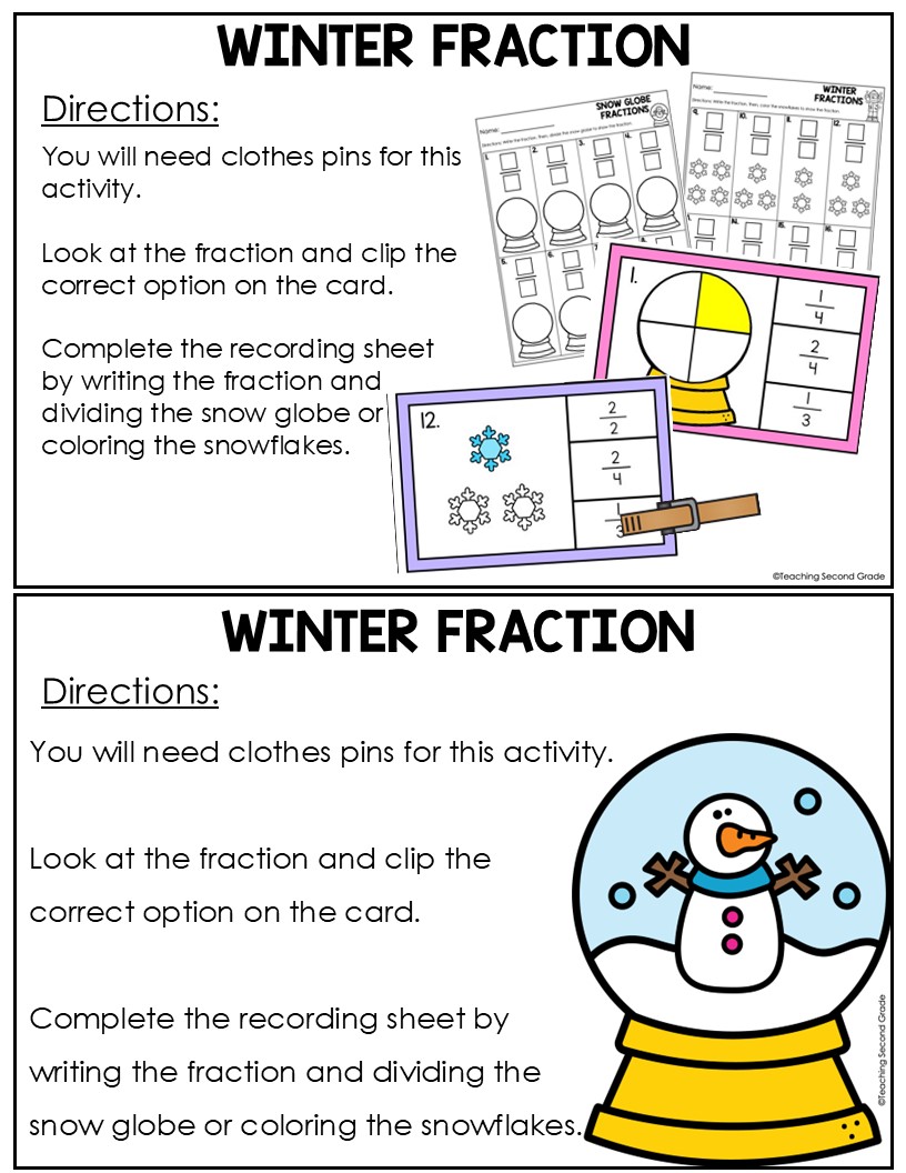 Winter Fraction Fun Math Center: Hands-On Fraction Practice - Teaching ...