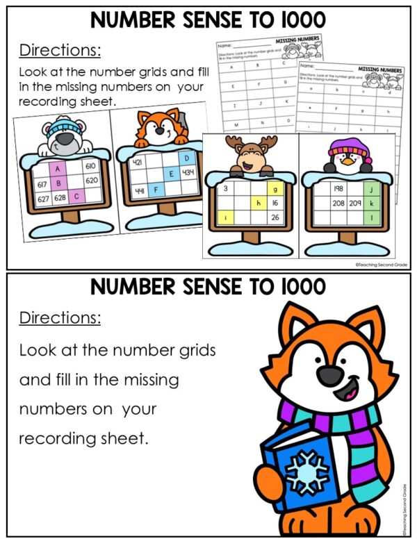 Winter Number Sense to 1000 Math Center - Teaching Ideas Made Easy