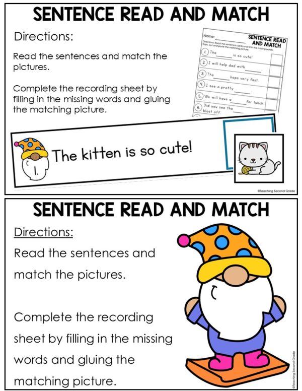 Winter Sentence Read-and-Match Phonics Center - Teaching Ideas Made Easy