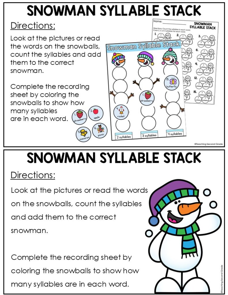 Winter Syllable Sort Phonics Center - Teaching Ideas Made Easy