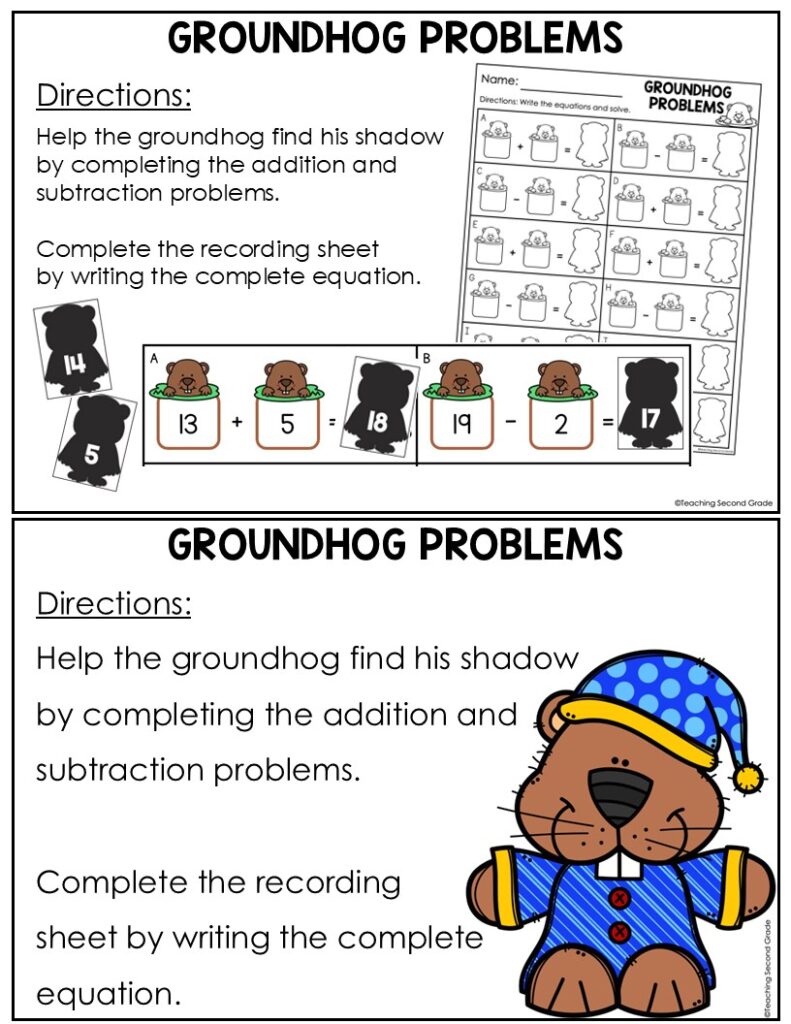 Groundhog Day Addition and Subtraction Facts Center - Teaching Ideas ...