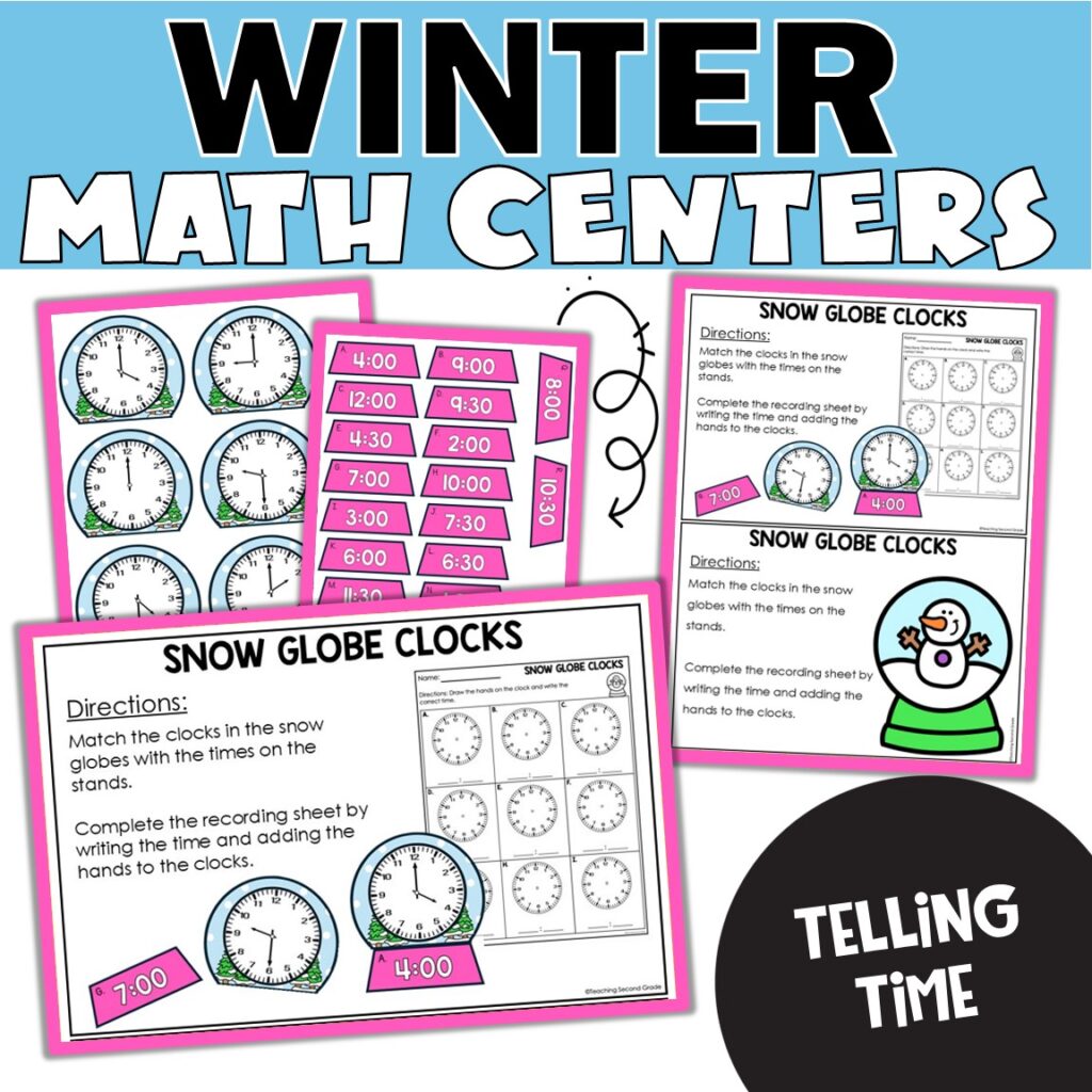 Winter Snow Globe Telling Time Math Center - to the Hour and Half Hour ...