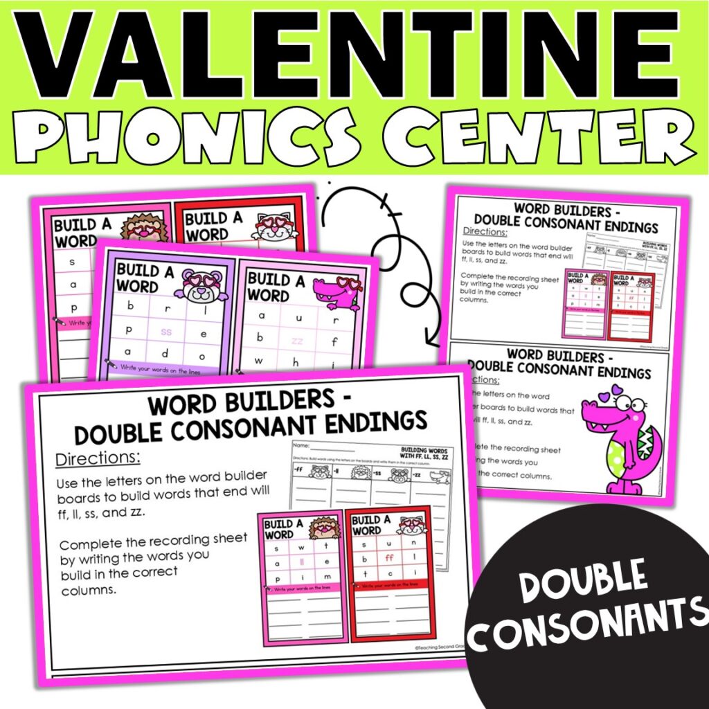 Valentine's Day Double Consonant Ending Phonics Center - Teaching Ideas ...